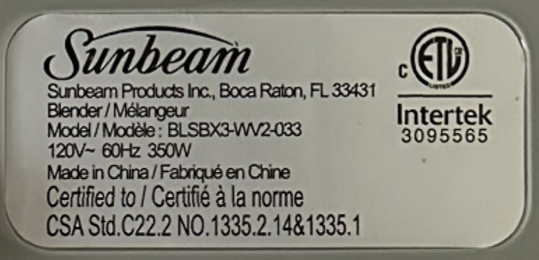 Where do I find the model number on Sunbeam Products?